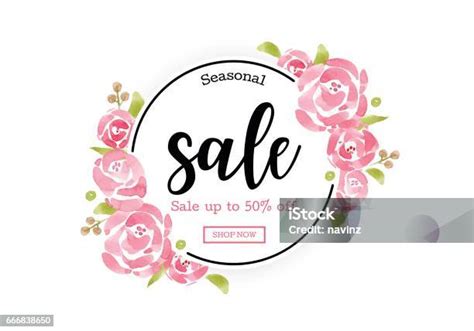 아름 다운 꽃으로 수채화 판매 배너 배경 템플릿입니다 요소 초대 카드 장식입니다 벡터 아트와 일러스트 레이 션 가격에 대한 스톡 벡터 아트 및 기타 이미지 Istock