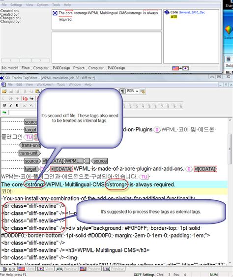 translating wordpress xliff files in trados tag editor wpml