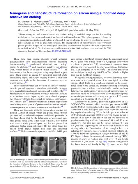 Pdf Nanograss And Nanostructure Formation On Silicon Using A Modified