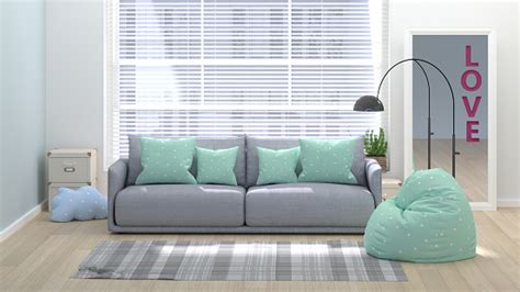 빈 거실 소파 안락의 자 램프 및 양탄자 3d 렌더링 현대적인 밝은 인테리어와 개념에 대한 스톡 사진 및 기타 이미지 개념 개념과 주제 검은색 Istock