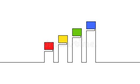 Continuous Line Drawing Of Graph Business Icon Bar Chart With Color