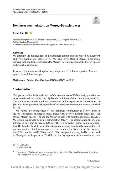 Nonlinear Commutators On Morreybanach Spaces Request Pdf