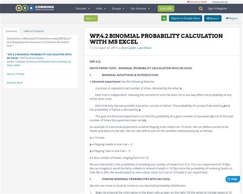 WP 4 2 BINOMIAL PROBABILITY CALCULATION WITH MS EXCEL OER Commons