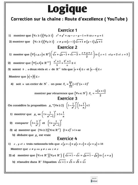 Série Dexercices Sur La Logique 1bac Sm Exerou 1 Pdf