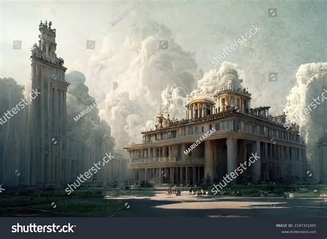 Neoclassical Style Architecture Digital Art Style Stock Illustration