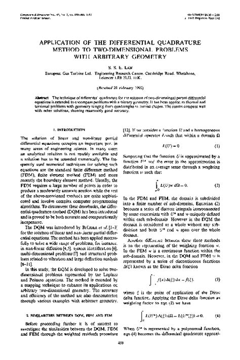 Pdf Application Of The Differential Quadrature Method To Two Dimensional Problems With