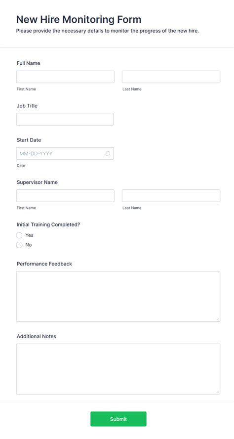 New Hire Monitoring Form Template Jotform