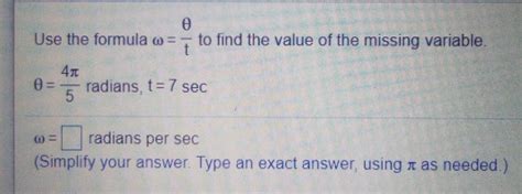 Solved Use The Formula To Find The Value Of The Missing Chegg