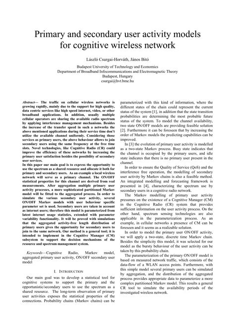 Pdf Primary And Secondary User Activity Models For Cognitive Wireless