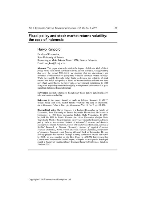Pdf Fiscal Policy And Stock Market Returns Volatility The Case Of
