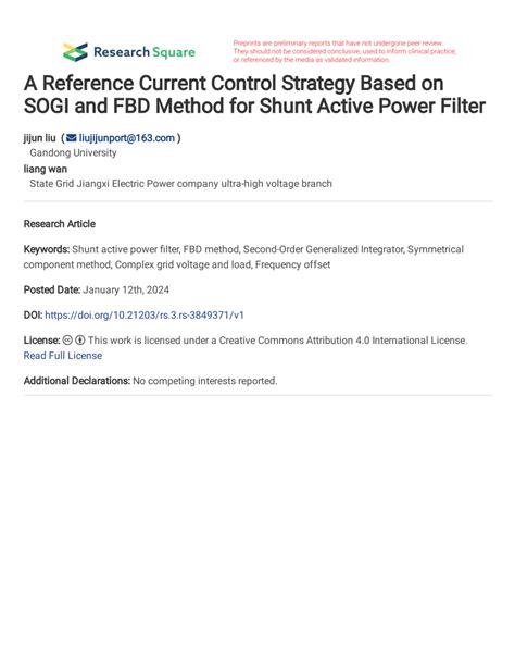 Pdf A Reference Current Control Strategy Based On Sogi And Fbd Method For Shunt Active Power