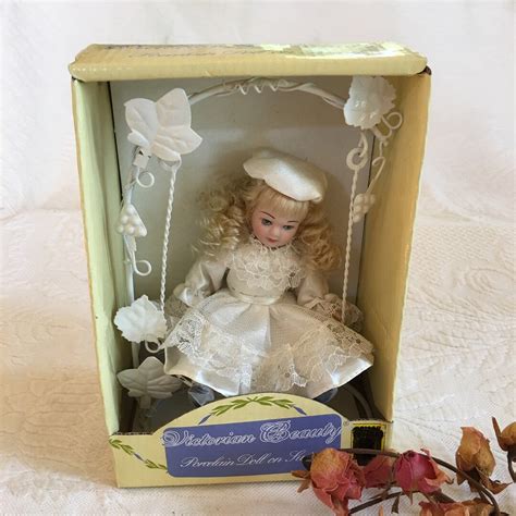 Vintage Porcelain Doll On Swing Victorian Beauty Doll Bisque Porcelain Doll With Detailed
