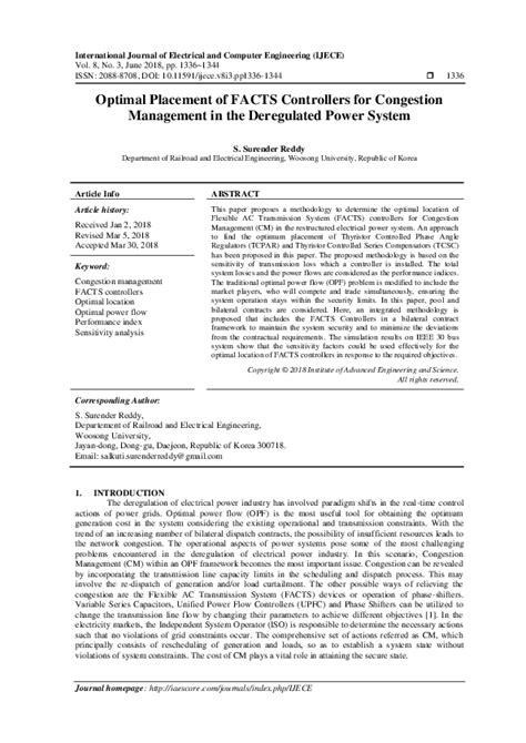Pdf Optimal Placement Of Facts Controllers For Congestion Management In The Deregulated Power