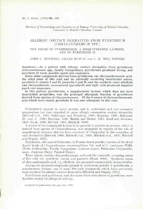 Pdf Allergic Contact Dermatitis From Pyrethrum Chrysanthemum Spp