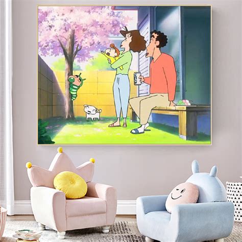 品都 蜡笔小新全家福野原新之助动漫diy数字油画家居墙壁装饰挂画 虎窝淘