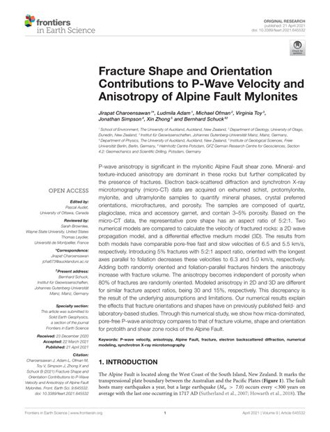 Pdf Fracture Shape And Orientation Contributions To P Wave Velocity And Anisotropy Of Alpine