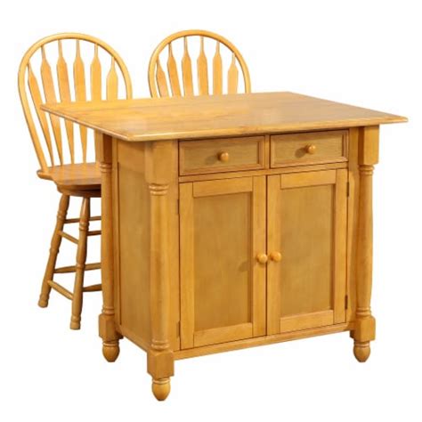 Light Oak Expandable Drop Leaf Kitchen Island With 2 Swivel Stools 1