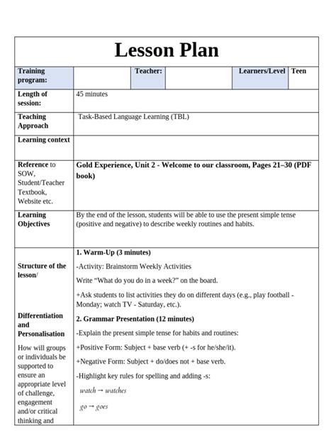 Sample Lesson Plan Freestyle Teaching Pdf Lesson Plan Teachers
