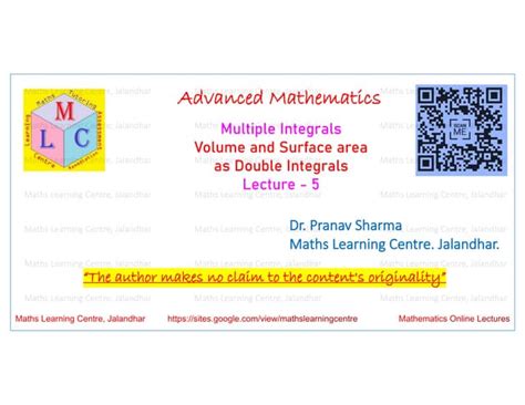 Advanced Mathematics Multiple Integrals Volume And Surface Area