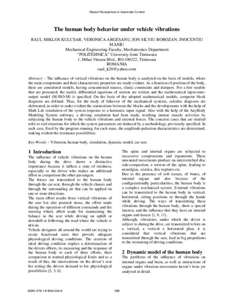Pdf The Human Body Behavior Under Vehicle Vibrations