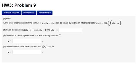 Solved Hw3 Problem 9 Previous Problem Problem List Next