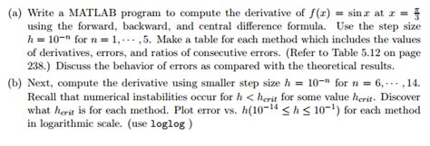 Solved Write A Matlab Program To Compute The Derivative Of F