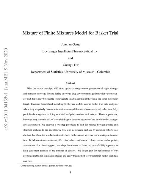 Pdf Mixture Of Finite Mixtures Model For Basket Trial