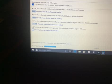 Solved Determine The T Value In Each Of The Cases A Find Chegg Com