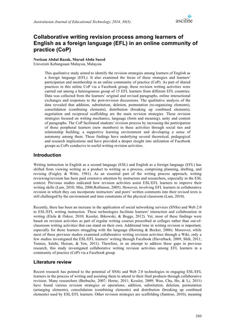 Pdf Collaborative Writing Revision Process Among Learners Of English As A Foreign Language