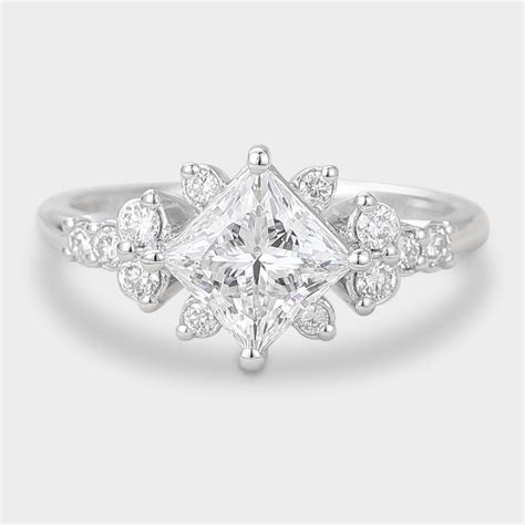 Princess Cut Lab Grown Diamond Cluster Engagement Ring Floral Inspired