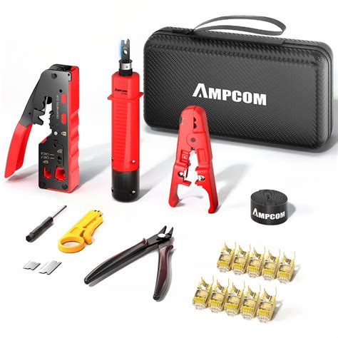 Ampcom Rj45 Pass Through Crimping Network Tool Kit For Cat5e Cat6 Cat7 With Wire Stripper Punch