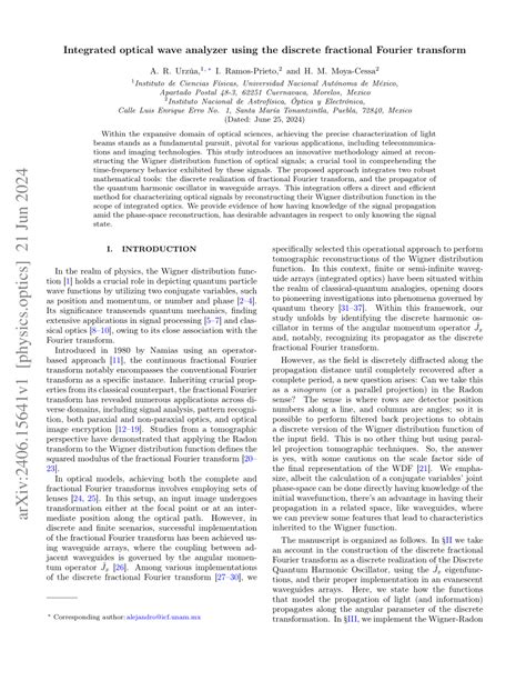 Pdf Integrated Optical Wave Analyzer Using The Discrete Fractional