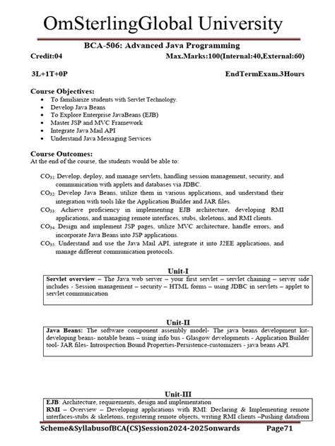 Adv Java Syllabus Theory Pdf Java Programming Language Java