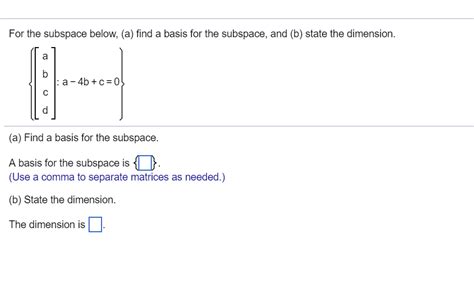 Solved For The Subspace Below A Find A Basis For The Chegg Com