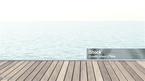 빈 나무 바닥 여름 편안한 바다 전망 럭셔리 하우스 수영장 해변과 탁 트인 바다 전망 일광욕 인테리어 일러스트 배경 3d 렌더링 3차원 형태에 대한 스톡 사진 및 기타