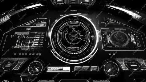 가상 현실 기술이 적용된 scifi 미래형 흑백 hud 대시보드 디스플레이 게임 배경 디자인을 위한 hudgui 기술 배경