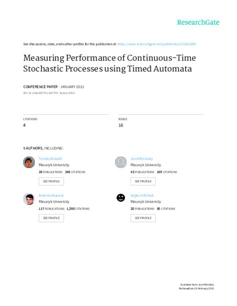 Pdf Measuring Performance Of Continuous Time Stochastic Processes Using Timed Automata