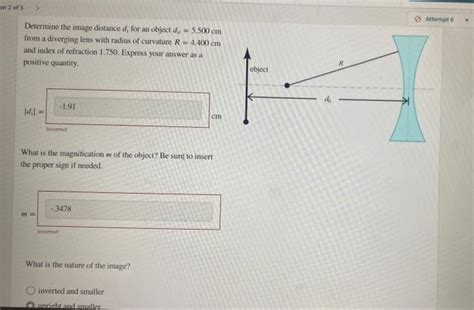 Solved On Of Attempt Determine The Image Distance D Chegg