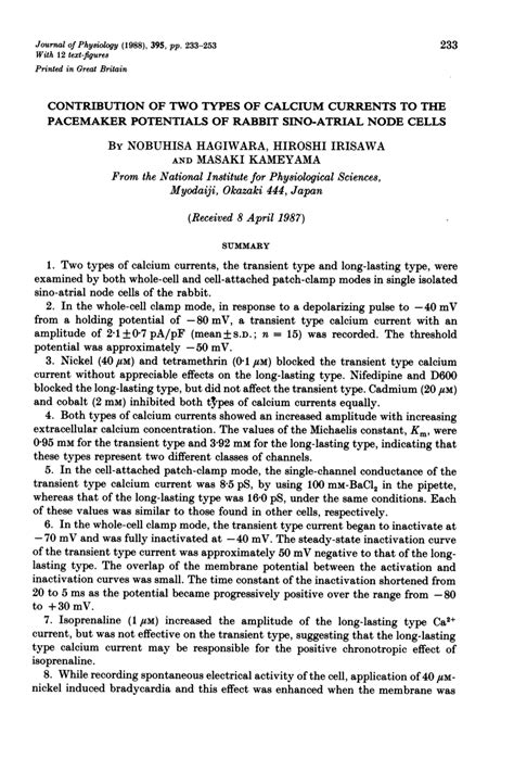 Pdf Contribution To Two Types Of Calcium Currents To Pacemaker