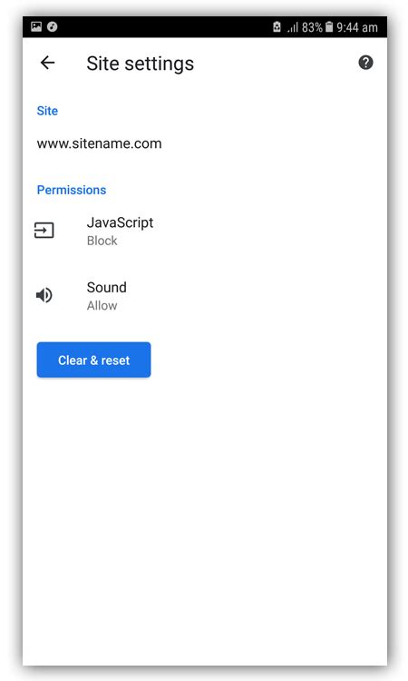 how to disable javascript and ads in android chrome for a specific site