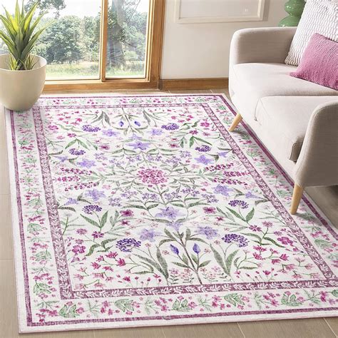 Amearea Floral Area Rugs For Living Room 5x7 Feet Purple
