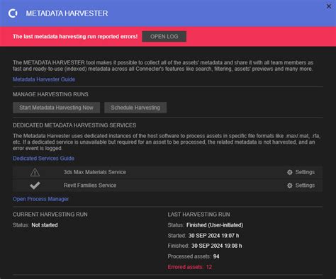 metadata harvesting errors connecter help center