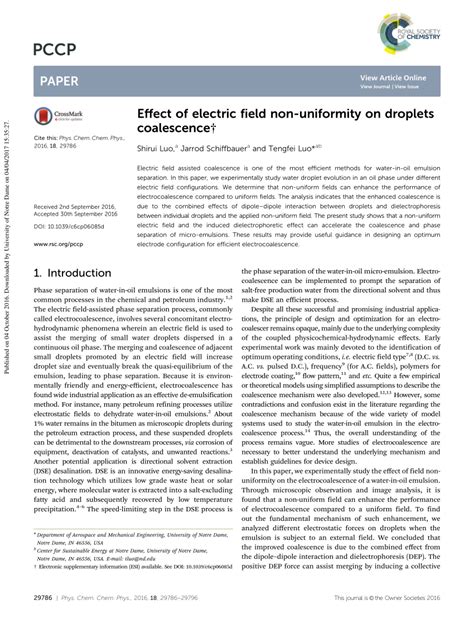 Pdf Effect Of Electric Field Non Uniformity On Droplets Coalescence