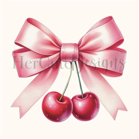 Coquette Pink Bow With Cherries Png Light Pink Bow Girly Item