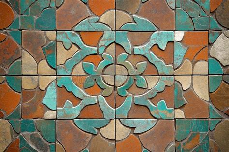 Colorful Mosaic Tile Pattern Showcasing Intricate Design And Earthy Tones In Natural Light