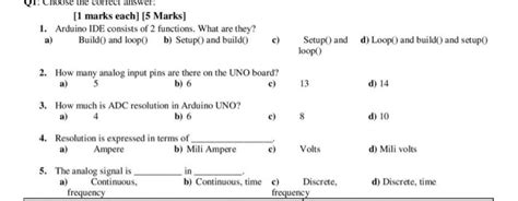 Solved The Correct Ans 1 Marks Each 5 Marks 1 Arduino