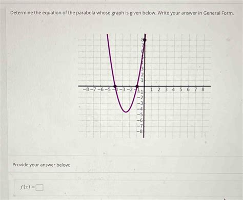 Determine The Equation Of The Parabola Whose Graph Is Given Below Write Your Answer In Ge Algebra