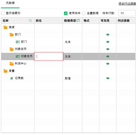 创建数据集 多维数据集 数据治理 为字段设置别名
