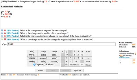 Solved 16 Problem 13 Two Point Charges Totaling 7 5 Pc