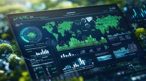 Digital World Map Data Visualization On Laptop Screen Stock